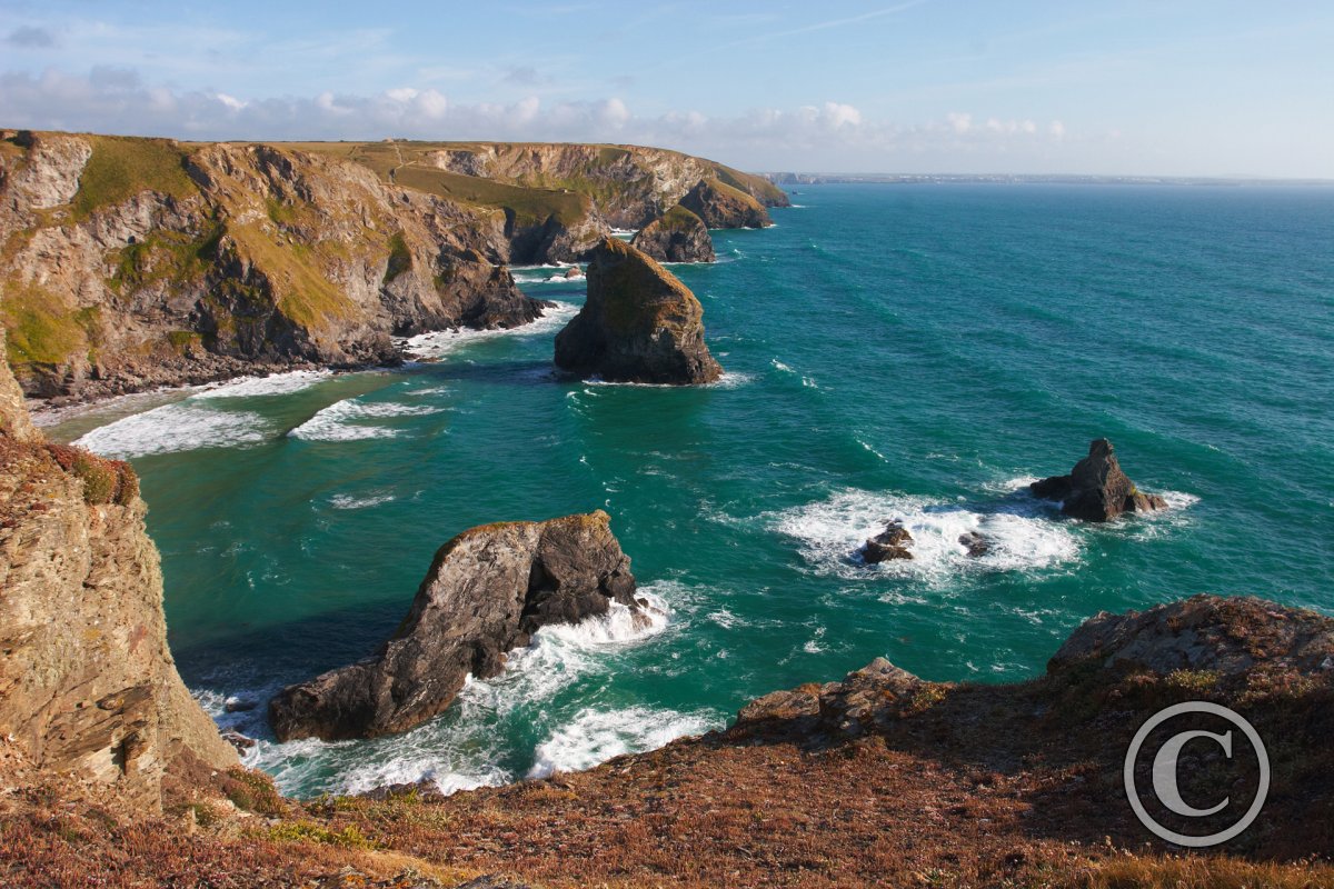 Bedruthan Steps At High Tide From Porthcothan Direction | Bedruthan Steps | Cornwall ...